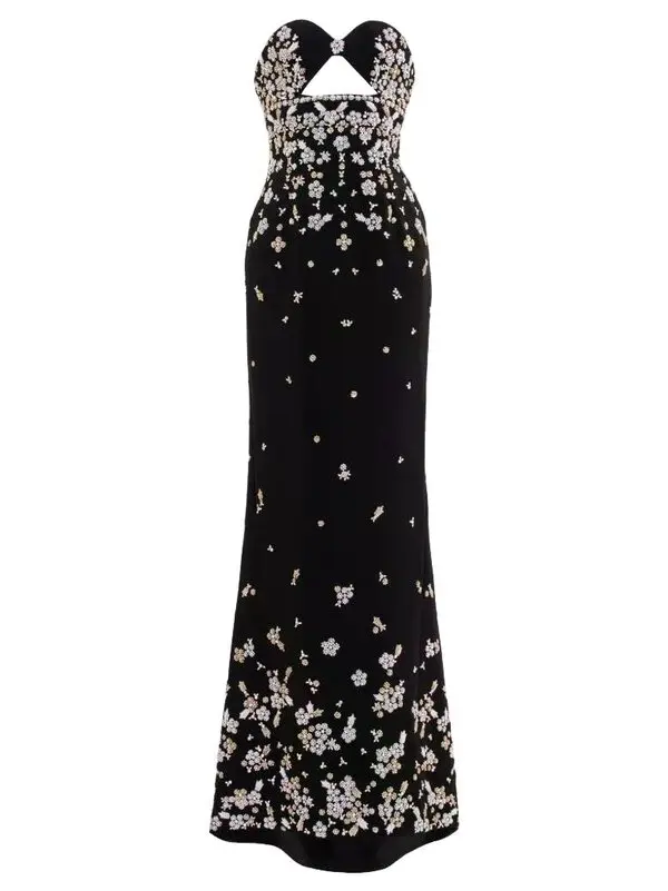 SAIID KOBEISY Strapless Embroidered Crepe Gown - Black