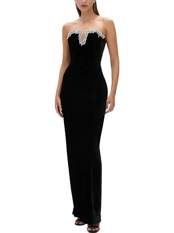Rachel Gilbert Claudine Embellished Notch Neck Gown - Black