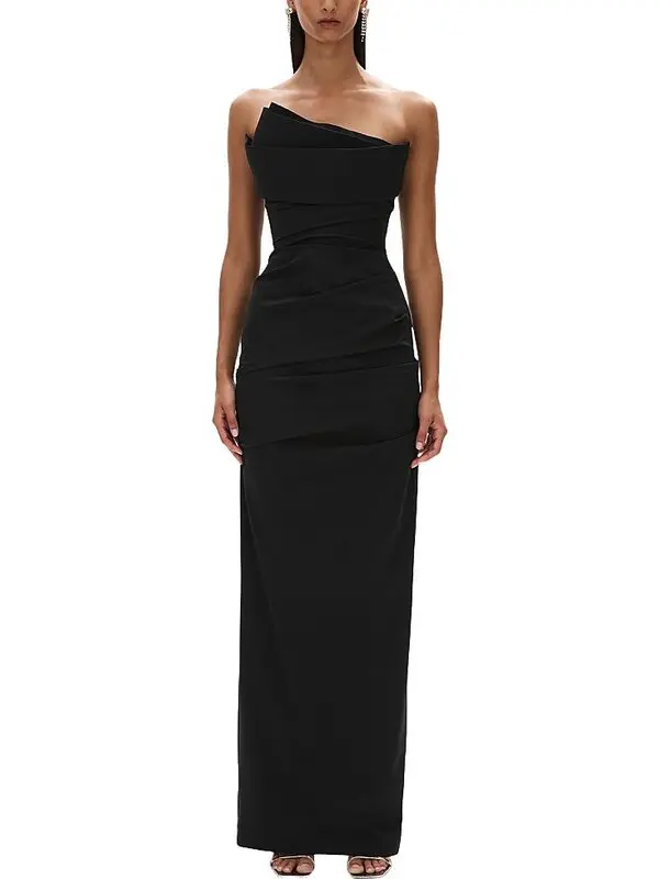 Rachel Gilbert Salma Asymmetric Strapless Gown - Black