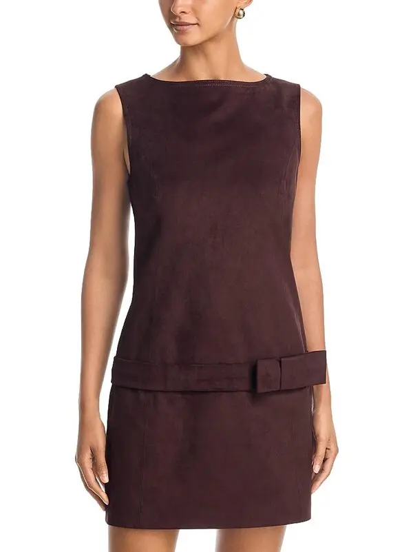 MILLY Fern Faux Suede Mini Dress - Dark Brown