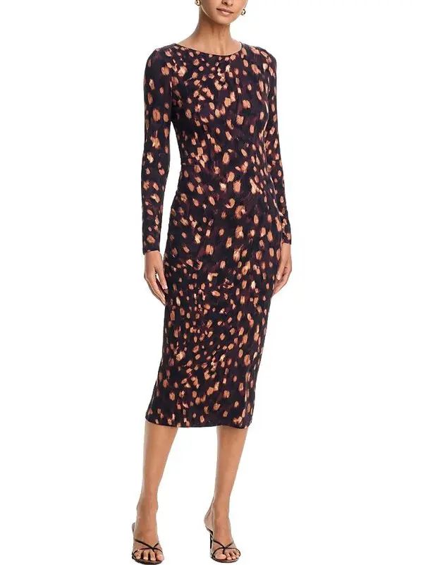 MILLY Leopard Print Midi Dress - Brown Multi