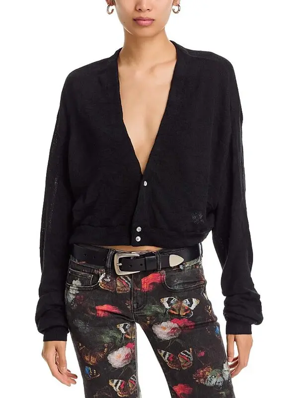 R13 Merino Wool Cropped Cardigan - Black