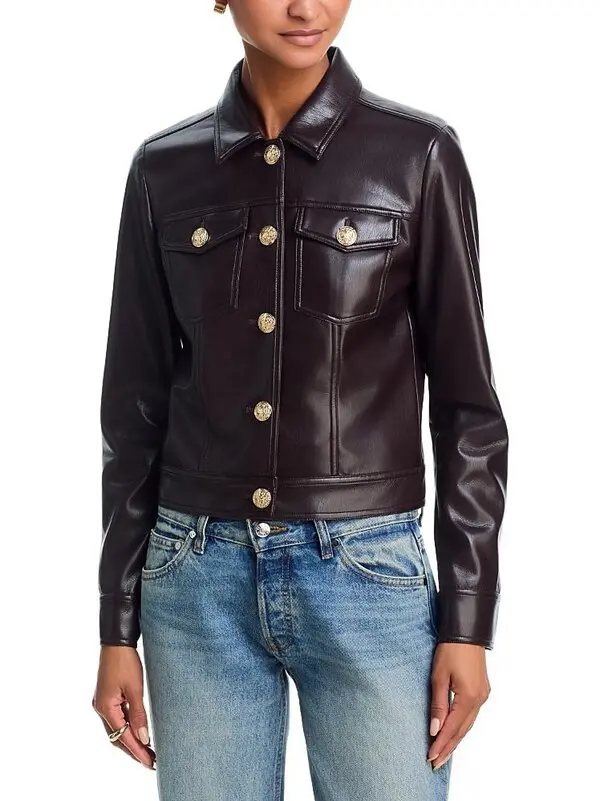 Generation Love Bailey Faux Leather Jacket With Button Details - Dark Espresso