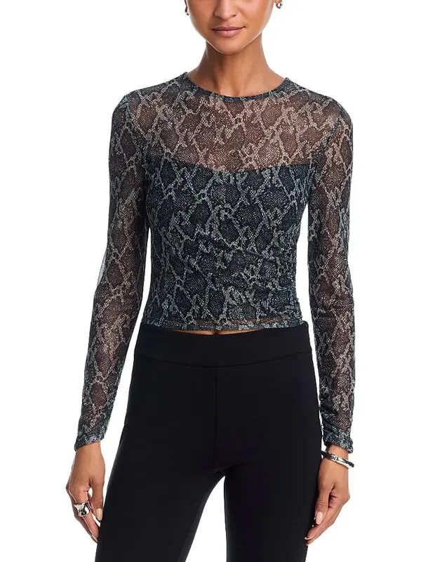 Generation Love Vivi Leopard Mesh Long Sleeve Top - Forest Python Moss