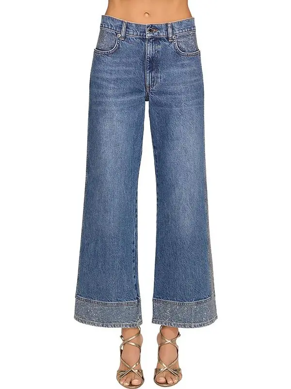 Ramy Brook Cropped Lea High Rise Embellished Jeans - Rhinestone