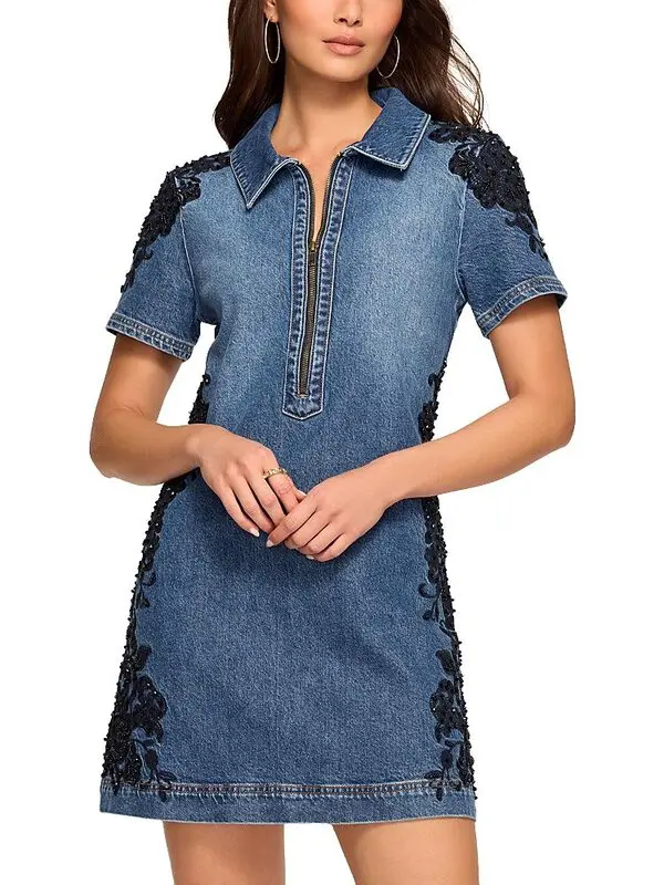 Ramy Brook Parker Embroidered Trim Denim Dress - Mid Cerulean