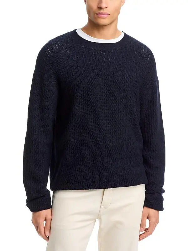 FRAME Textured Wool Crewneck Sweater - Dark Navy