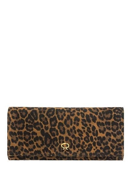 GIANVITO ROSSI Monica Suede Clutch With Gold Metal Shoulder Strap - Brown Leather