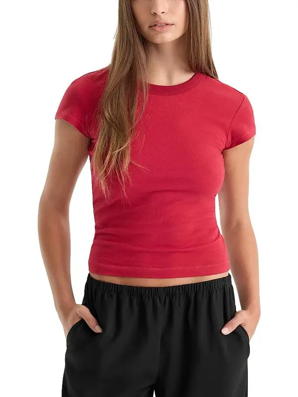Good American Cap Sleeve Cotton Stretch Tee - Carmine