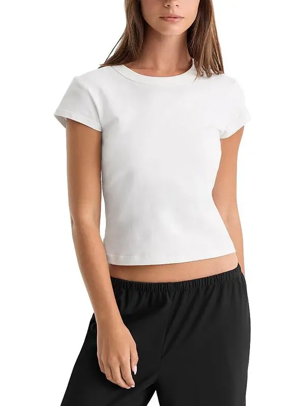 Good American Cap Sleeve Cotton Stretch Tee - White