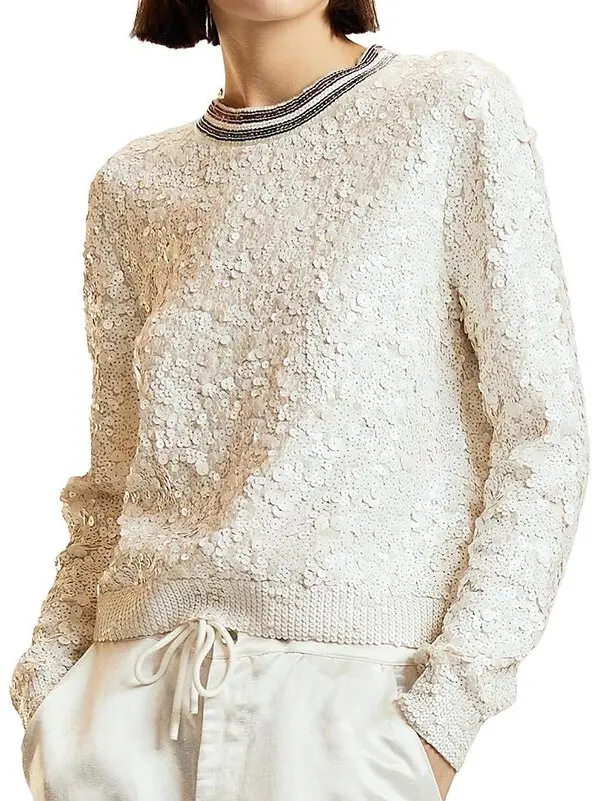 Cynthia Rowley Sequin Embellished Crewneck Sweater - White