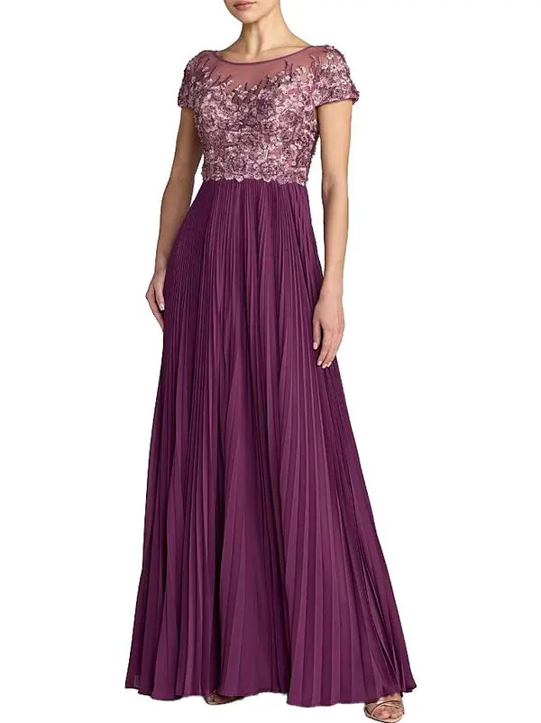 Mac Duggal Embroidered Cap Sleeve Gown - Plum