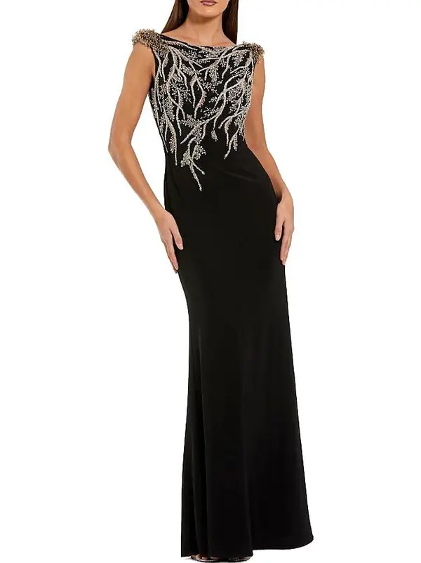 Mac Duggal Hand-beaded Cap Sleeve Gown - Black