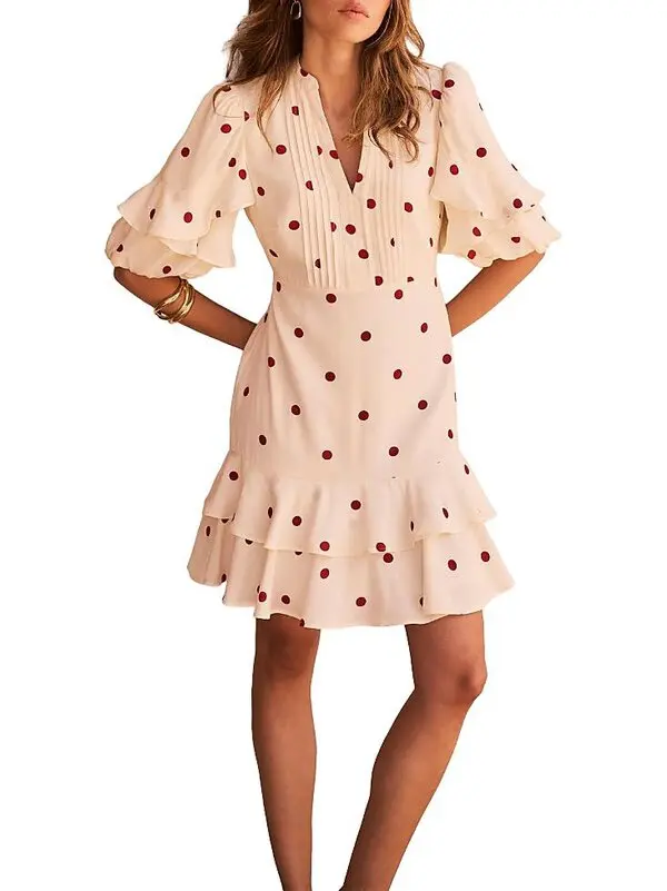 Mint Velvet Polka Dot Mini Dress With Ruffled Details - Red