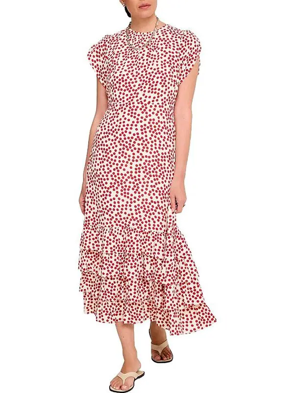 Mint Velvet Polka Dot Ruffle Hem Midi Dress - Red