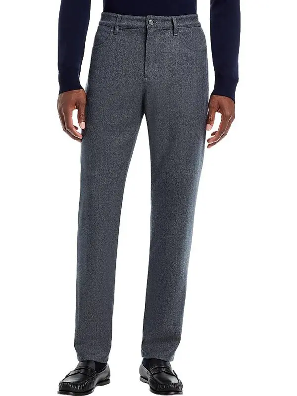 Canali Regular Fit Flannel Five Pocket Trousers - Grey