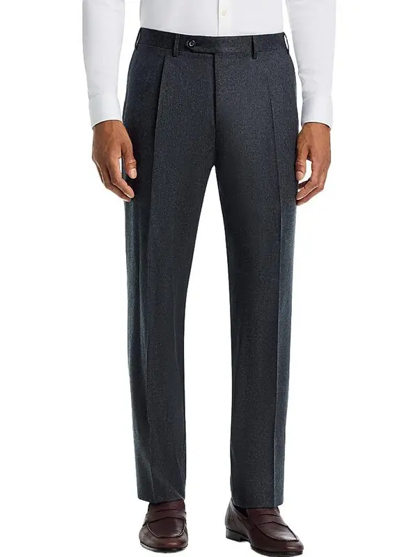 Canali Regular Fit Pleat Flannel Trousers - Charcoal