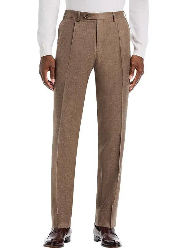 Canali Pleated Flannel Trousers - Light Brown