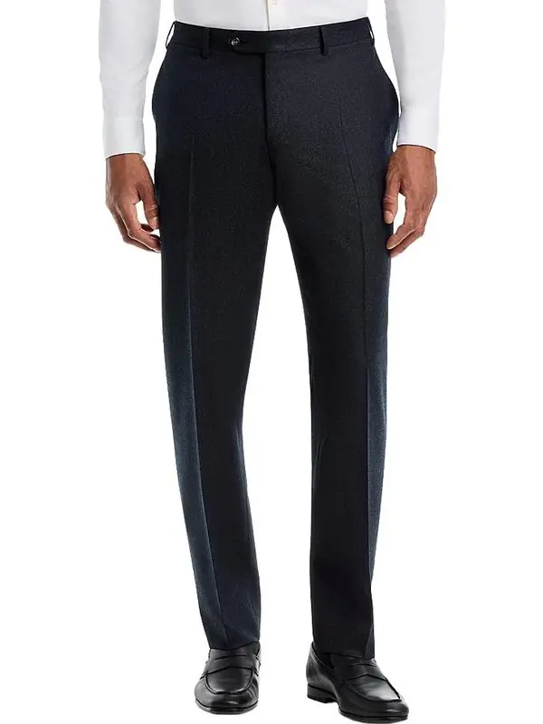 Canali Regular Fit Flat Front Flannel Trousers - Charcoal