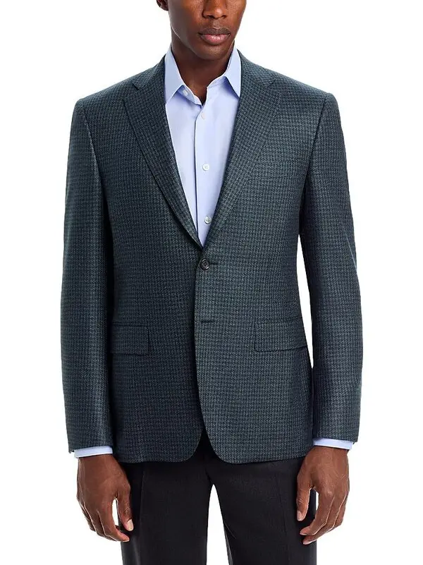 Canali Regular Fit Sport Coat With Tonal Houndstooth - Dark Green