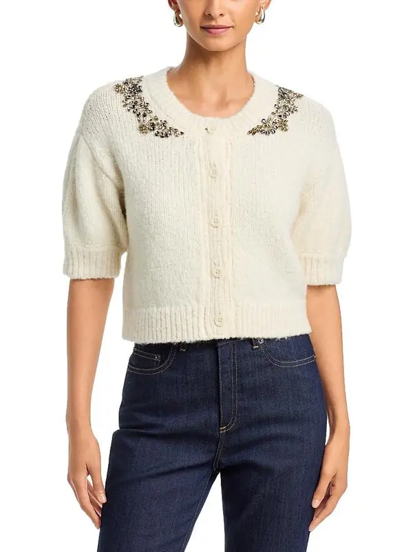 Cinq À Sept Embellished Cropped Cardigan - Ivory
