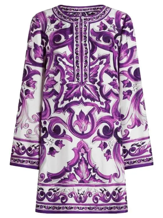 Dolce & Gabbana Graphic Print Long Sleeve Dress - Purple