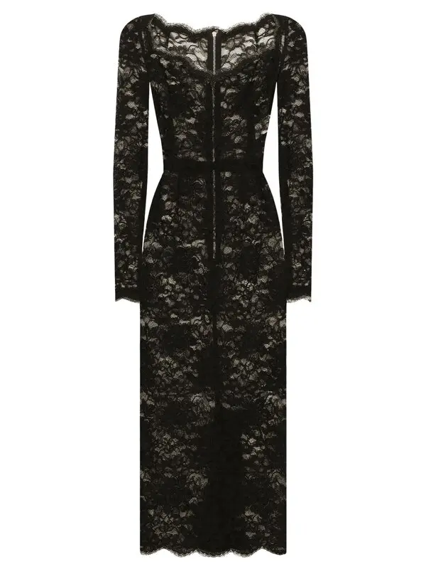 Dolce & Gabbana Floral Lace Midi Dress - Black