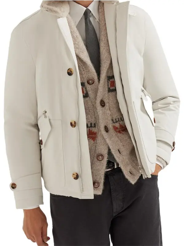 Brunello Cucinelli Padded Bomber Jacket - White