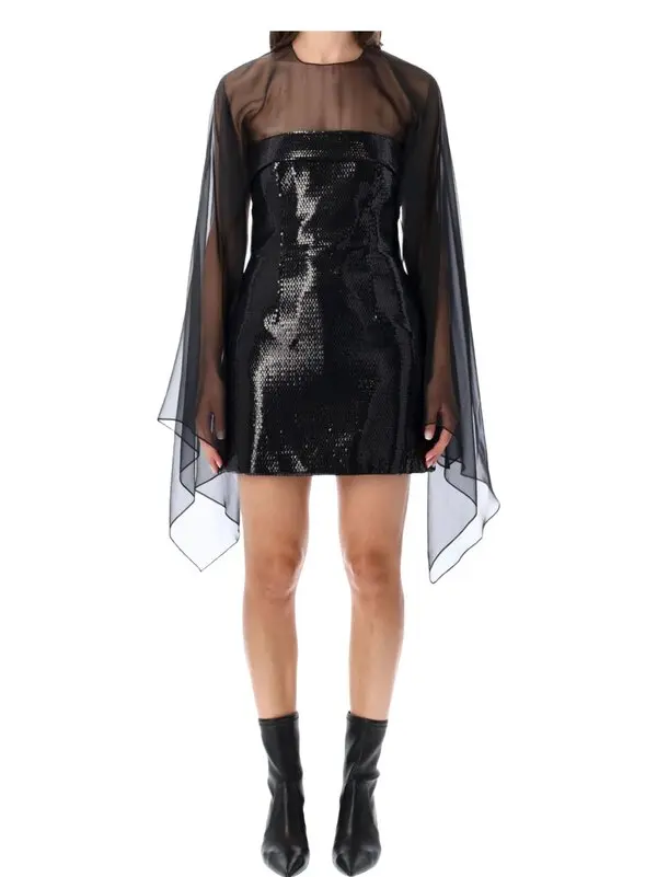 Alberta Ferretti Strapless Sequin Mini Dress With Shawl Detail - Black