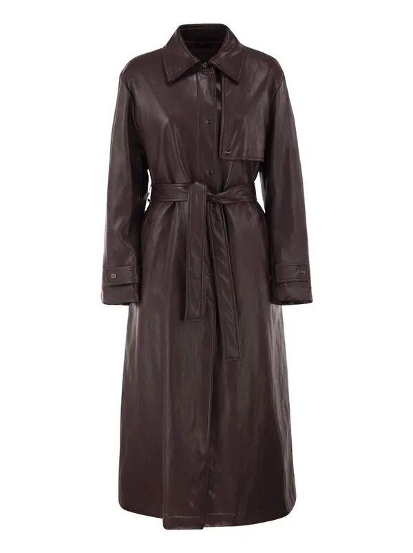 Herno Long Belted Leather-effect Coat - Black