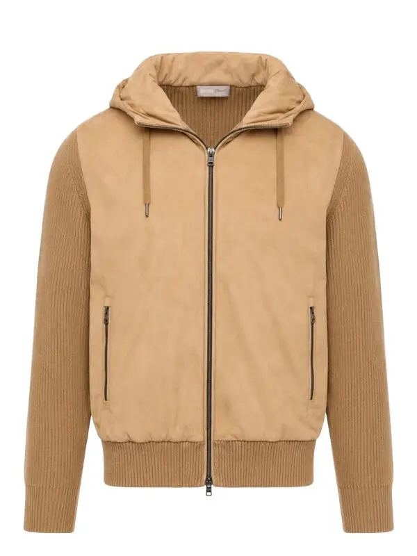 Herno Long-sleeve Zip-up Wool Cardigan With Hood - Camel-colored