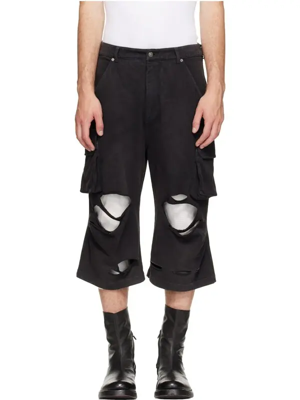 424 FAIRFAX Ripped Bermuda Shorts - Black