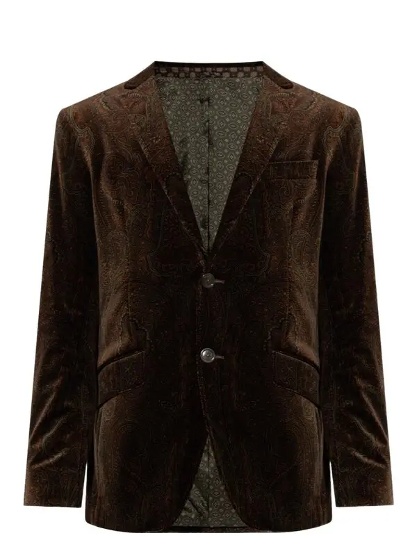 Etro Single-breasted Jacket In Arnica Motif Stretch Cotton Velvet - Brown