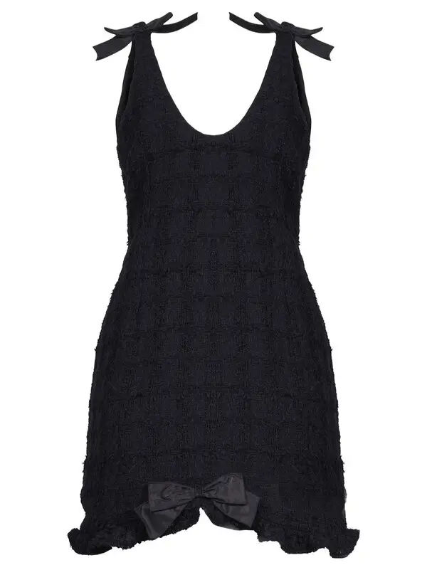 Alessandra Rich Bow-detail Bouclé Mini Dress - Black