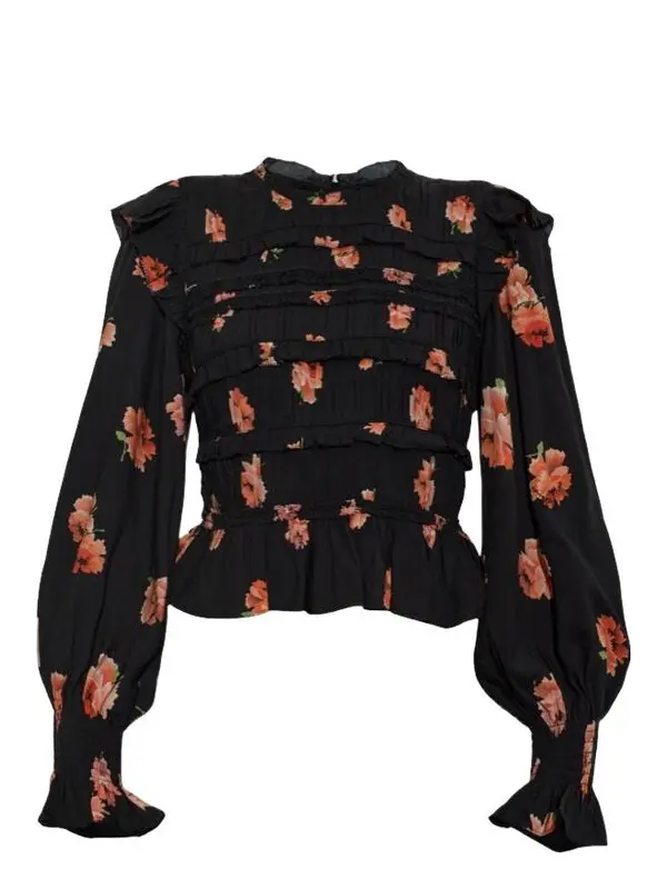 ALLSAINTS Floral Print Long Sleeve Top - Black