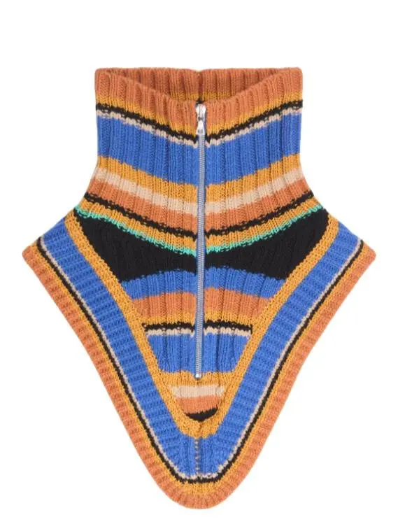 Dries Van Noten Wool Zip Collar With Multicolored Stripes - Imperial Blue