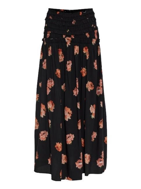 ALLSAINTS Floral Print Tiered Maxi Skirt - Black