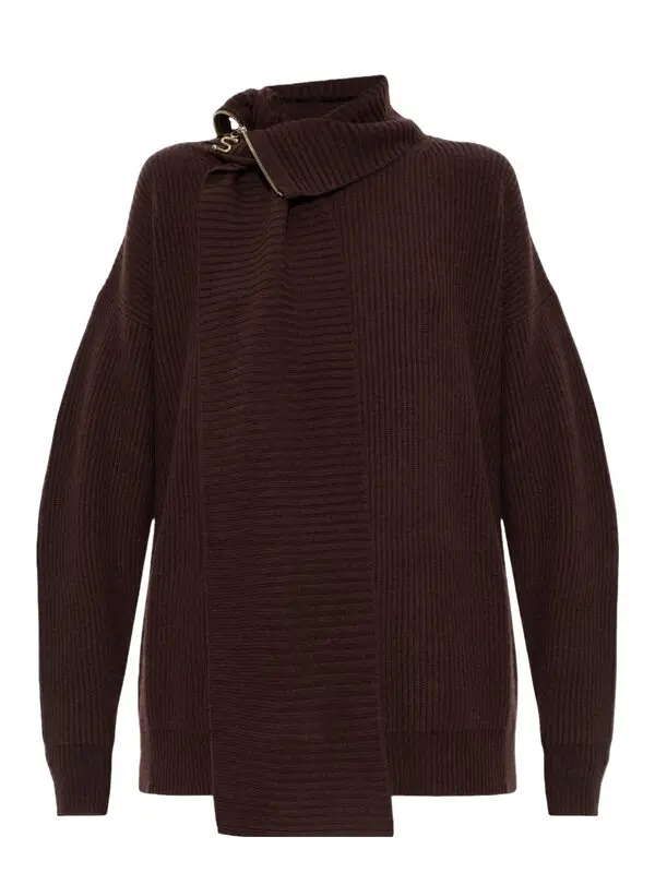 Sportmax Long Sleeve High Neck Sweater With Zipper Detail - Brown