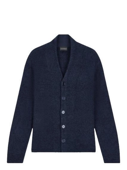 Emporio Armani Virgin Wool-blend Cardigan With Fancy Rib Details - Navy Blue