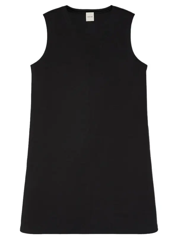Calvin Klein Sleeveless Mini Dress With V-neck And Silver-tone Logo Plaque - Black