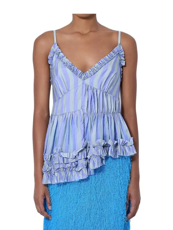 Dries Van Noten Striped Ruffled Camisole - Blue