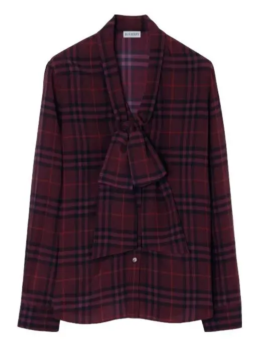 Burberry Silk Crepe De Chine Check Scarf Blouse - Zi Feng