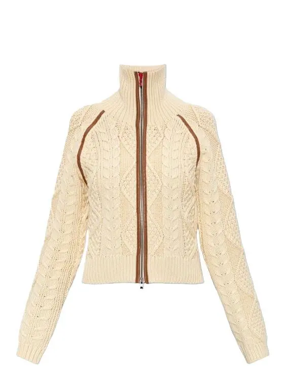 DIESEL® Cable Knit Cardigan With Leather Trim - Cream