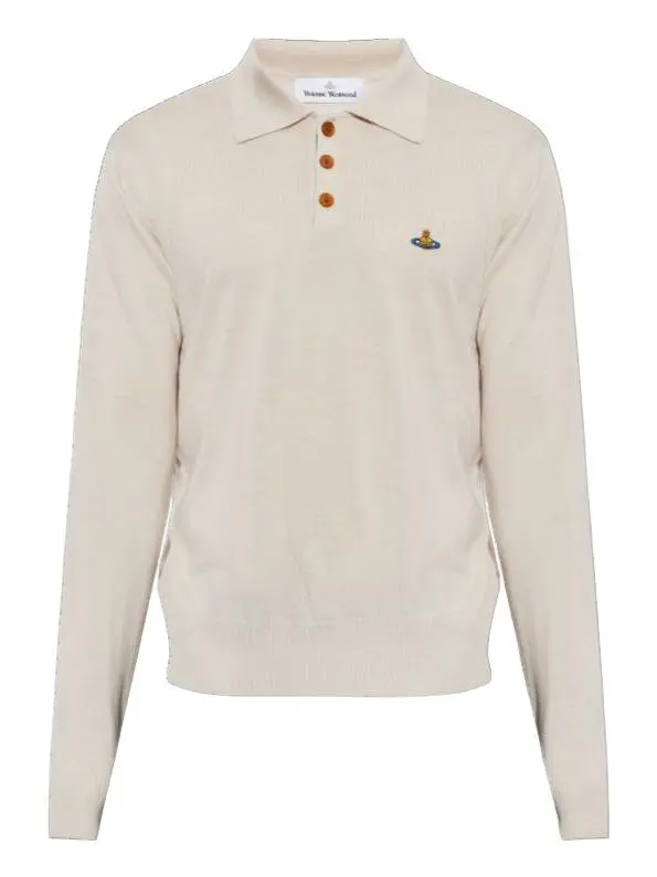 VIVIENNE WESTWOOD Orb Logo Knitted Polo Shirt - Cream