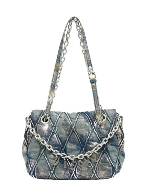 DIESEL® Charm D Quilted Metallic-foil Shoulder Bag - Blue