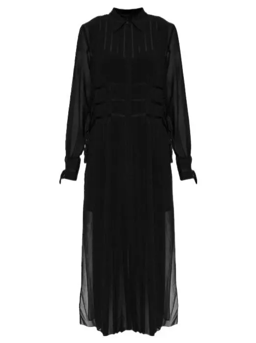 ALLSAINTS Long Sleeve Pleated Semi-transparent Maxi Dress - Black