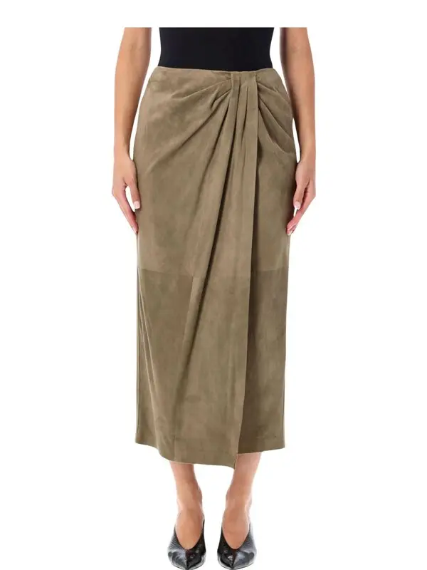 Ralph Lauren Teegan Suede Midi Skirt With Draped Front - Brown