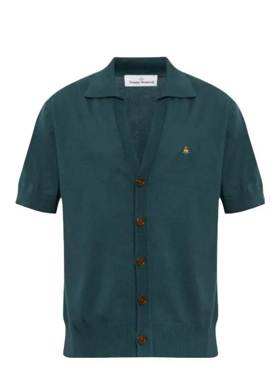 VIVIENNE WESTWOOD Short-sleeved Knit Cardigan With Collar - Green