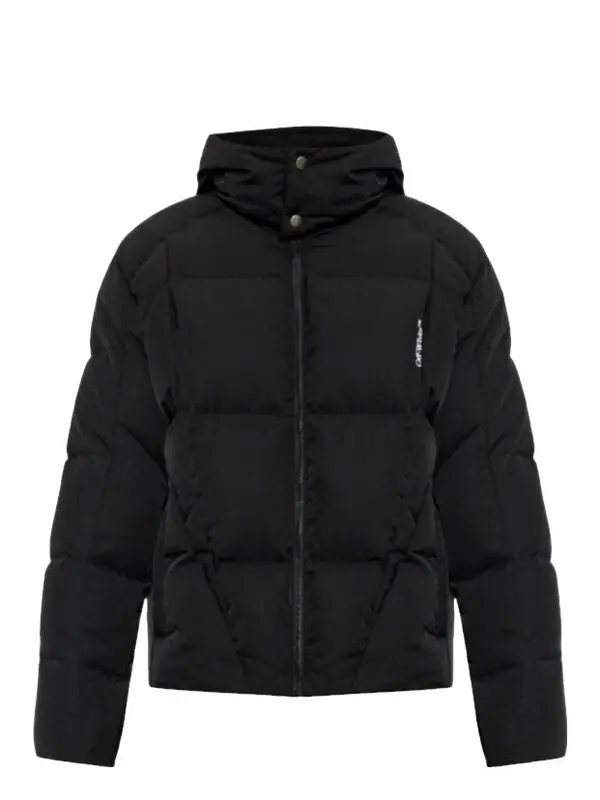 Off-White Hooded Down Puffer Jacket With Logo Detail - Black