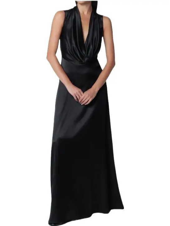 MAISON MARGIELA Draped Cowl Neck Maxi Dress - Black